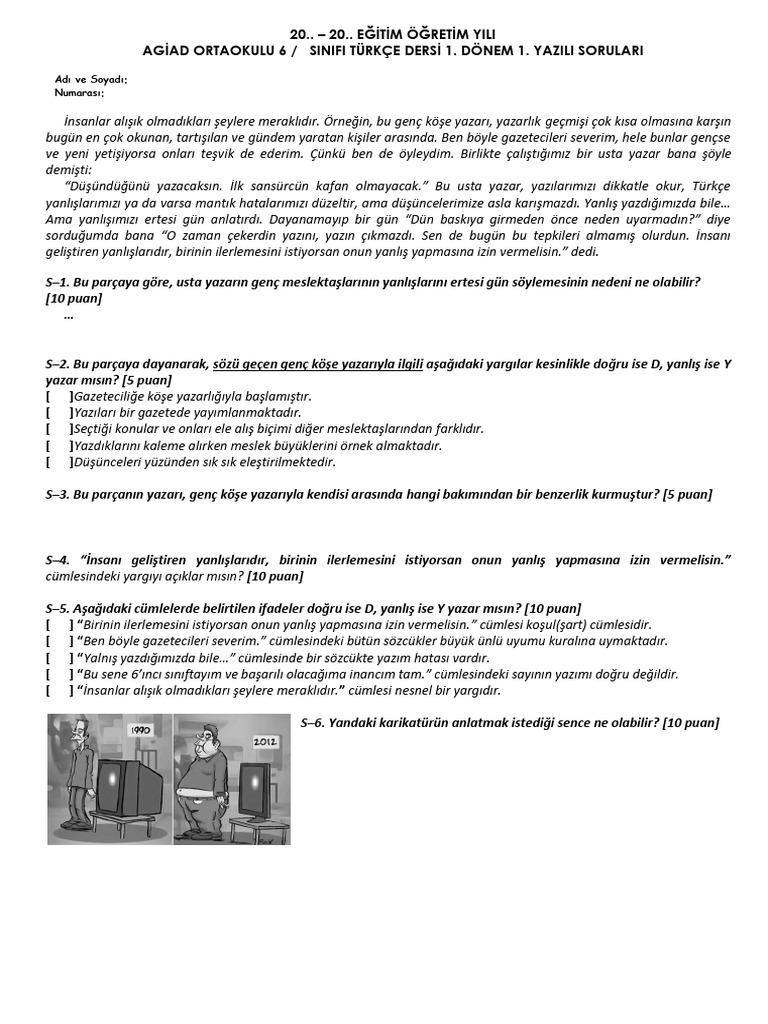 Siniflar 1. Yazili | PDF