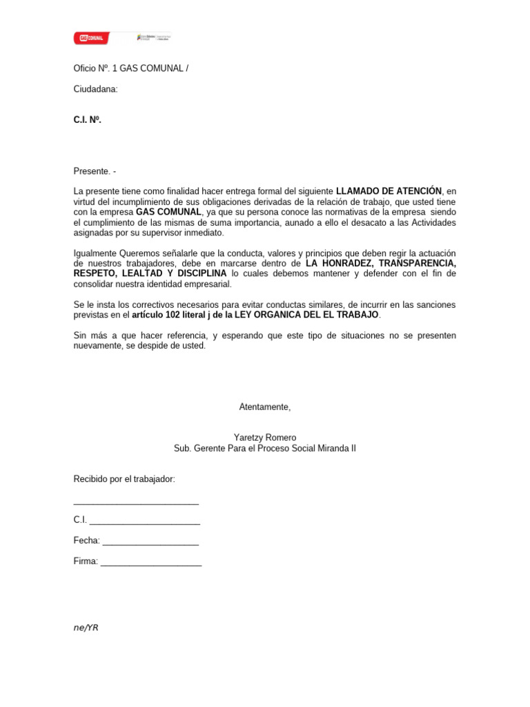 Formato de Llamado de Atension (En Blanco) | PDF