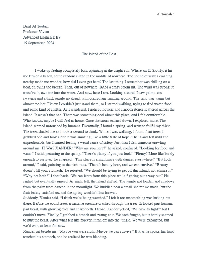 Basil Al Toubah- Island Story First Draft | PDF