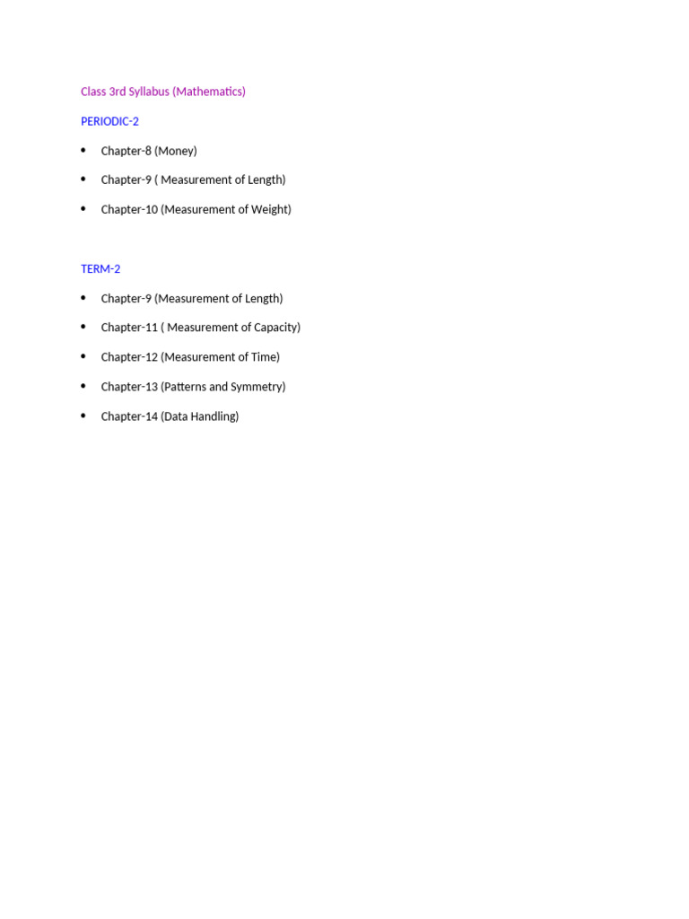 Class 3rd Mathematics Syllabus | PDF