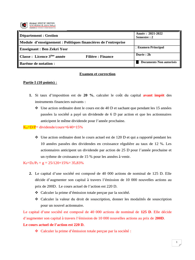 Examen P 2022 Corrigé | PDF