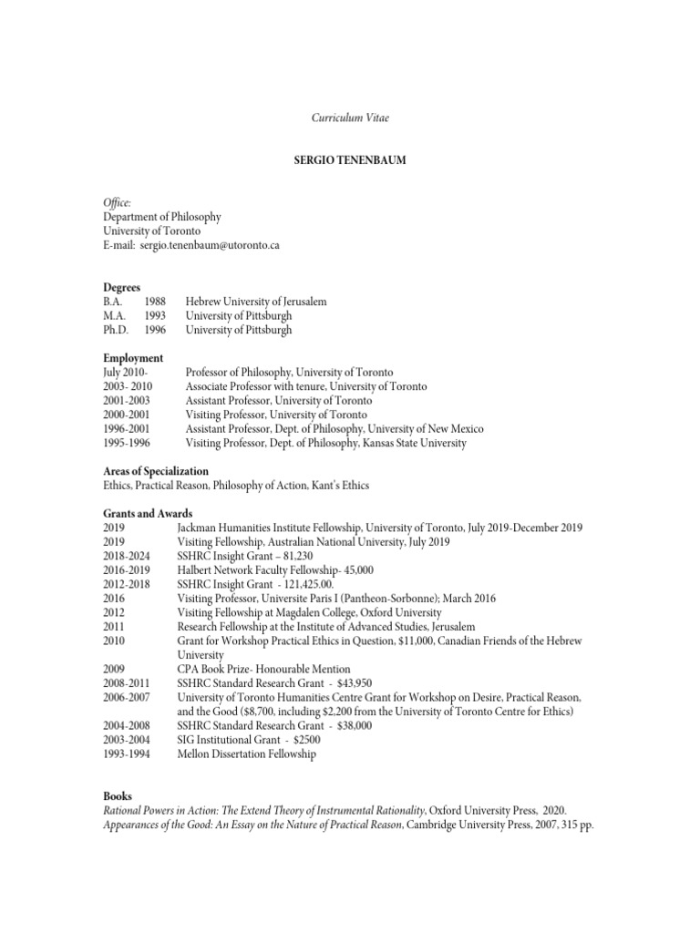 Curriculum Vitae: Sergio Tenenbaum | PDF