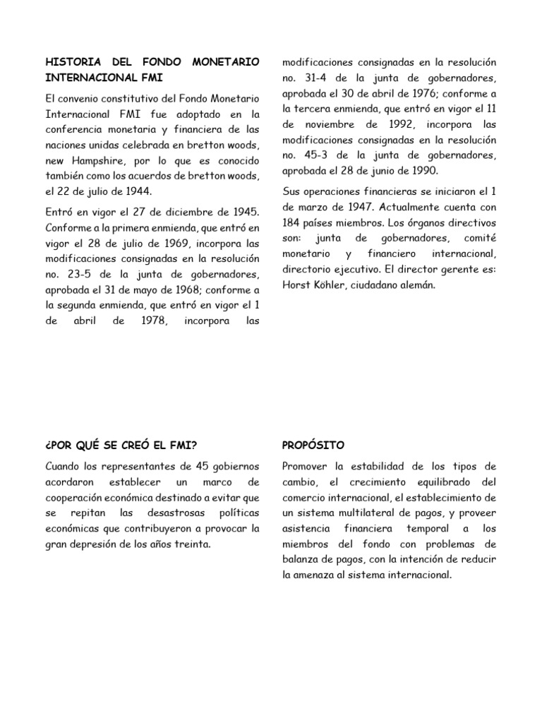 Historia Del Fondo Monetario Internacional Fmi | PDF