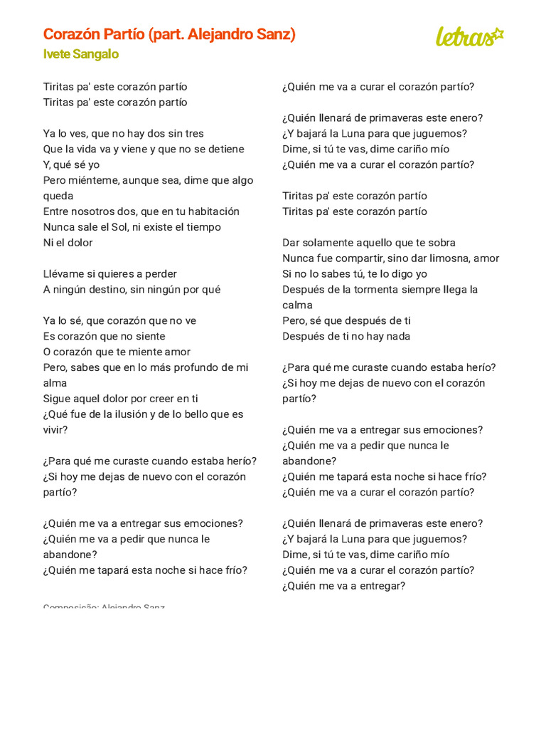 CORAZÓN PARTÍO (PART. ALEJANDRO SANZ) - Ivete Sangalo (Impressão) | PDF