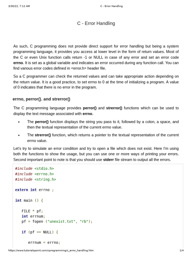 C - Error Handling | PDF