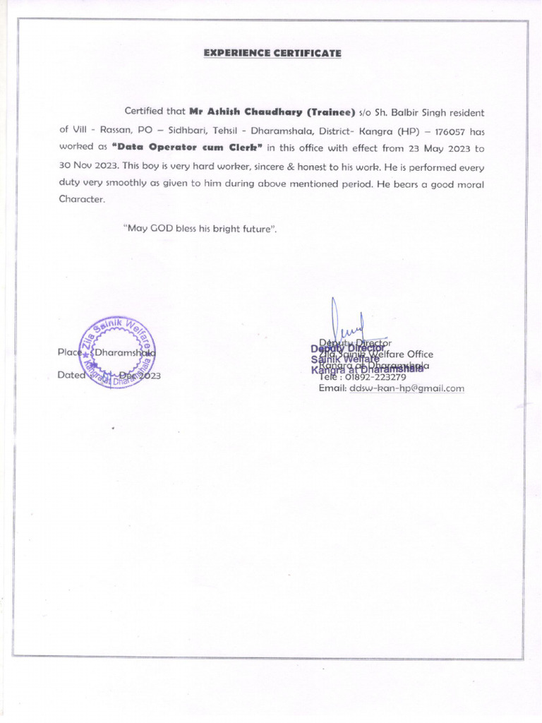 Experience Certicate Ashish Chaudhary | PDF