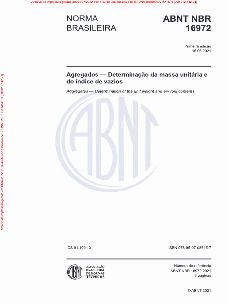 NBR 16972_2021 - Agregados - Determinação da Massa Unitária e Índice de ...