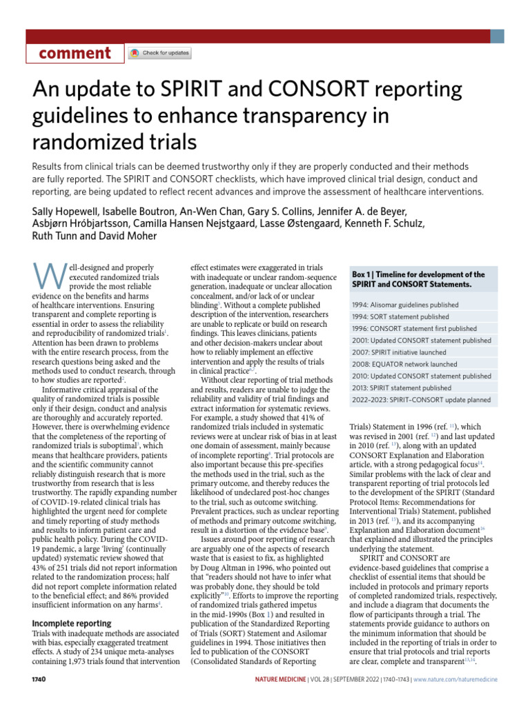 An Update To SPIRIT and CONSORT Reporting Guidelines To Enhance ...