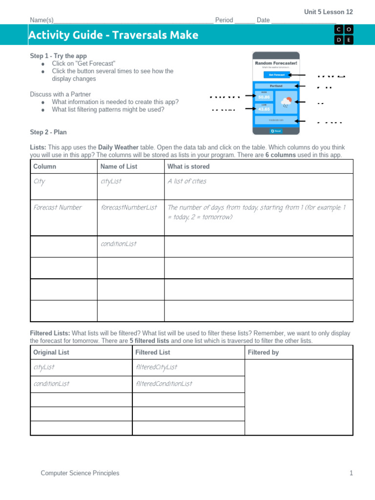 Activity Guide - Traversals Make - Unit 5 Lesson 12 | PDF Activity Guide - Traversals Make - Unit 5 Lesson 12 | PDF