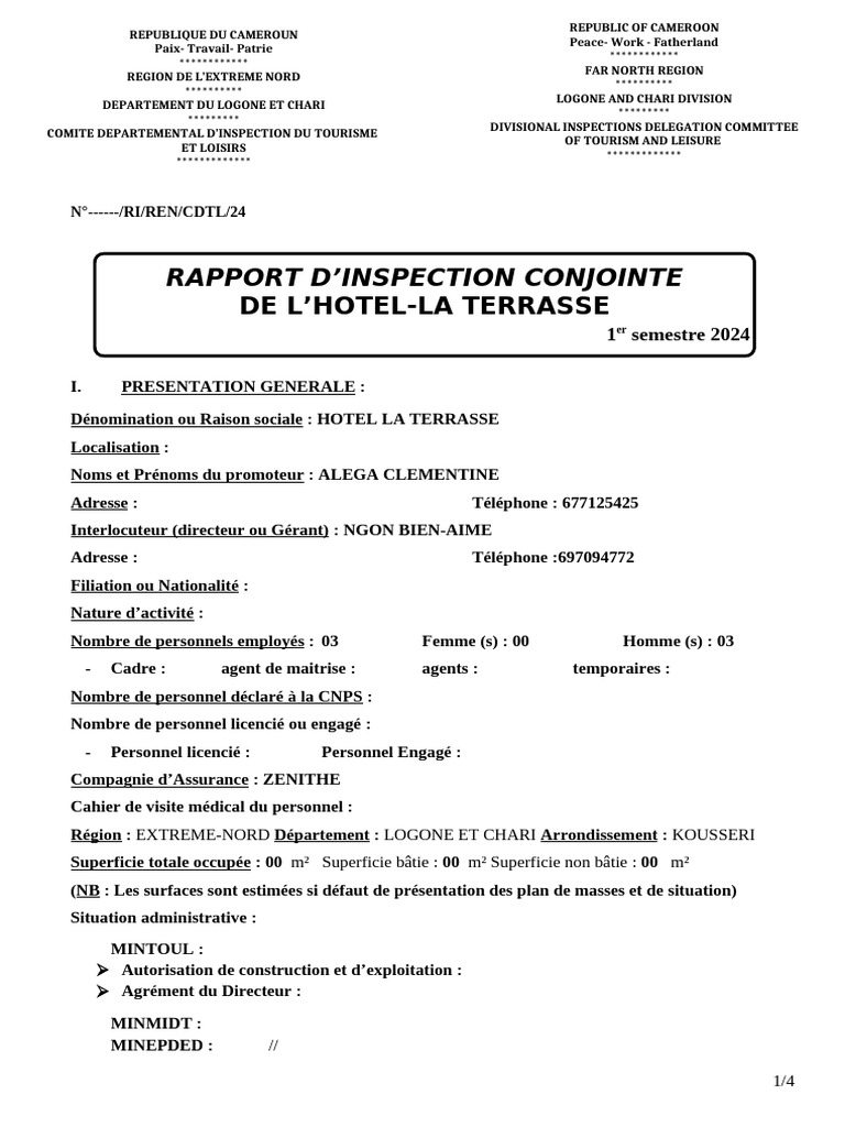 Rapport D'inspection de Mintoul Hotel La Terrasse Rose | PDF