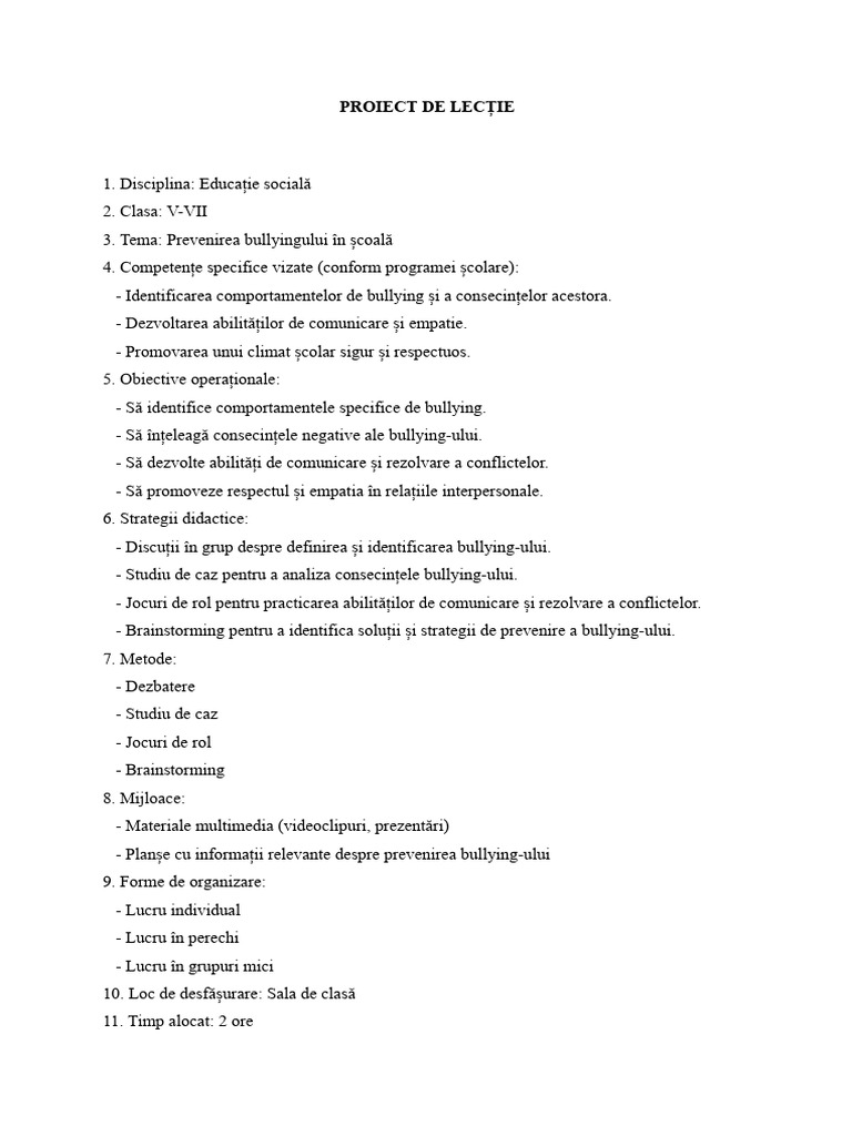 Proiect de Lectie Educatie Sociala-Modul Psihopedagogic | PDF