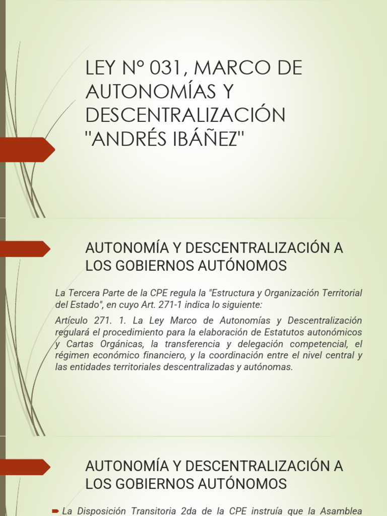Ley 031: Autonomías y Descentralización | PDF | Impuestos | Finanzas y dinero
