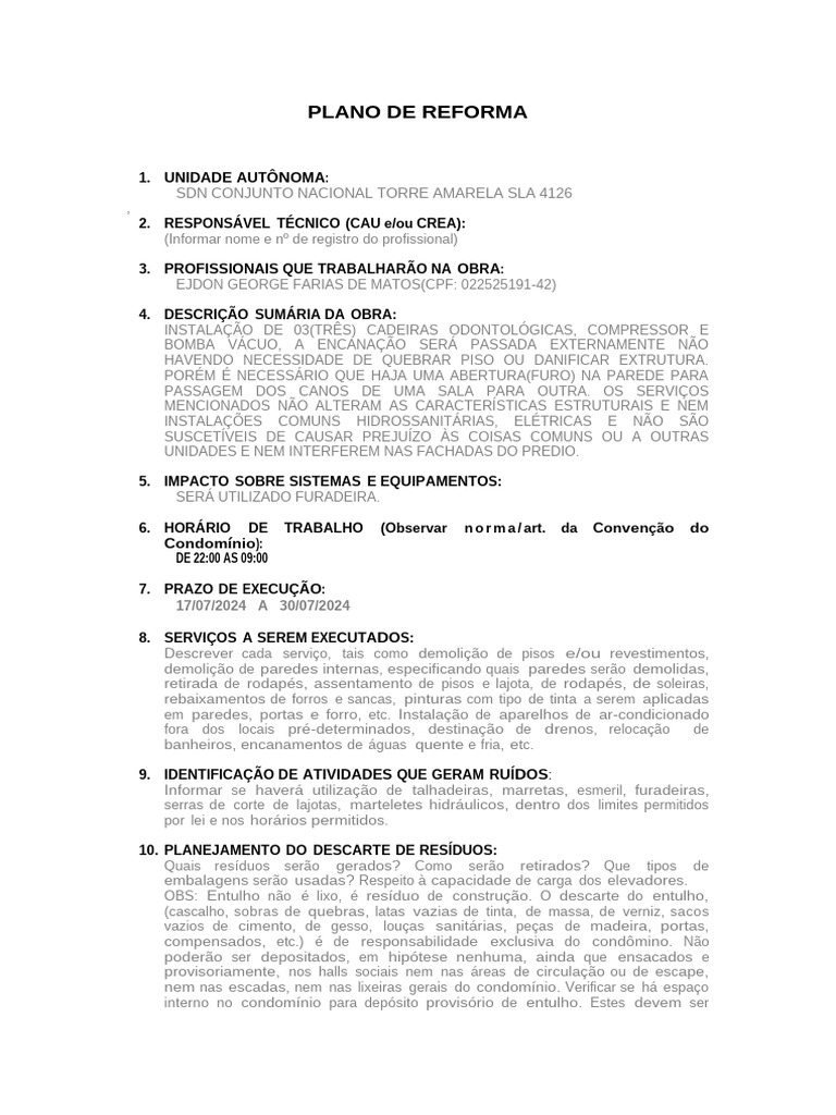 Plano de Reforma | PDF