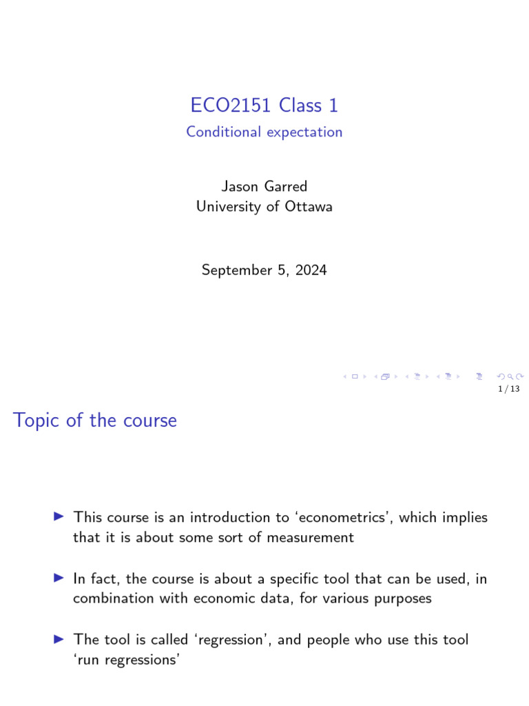 Class 1 Slides ECO2151 Fall 2024 | PDF