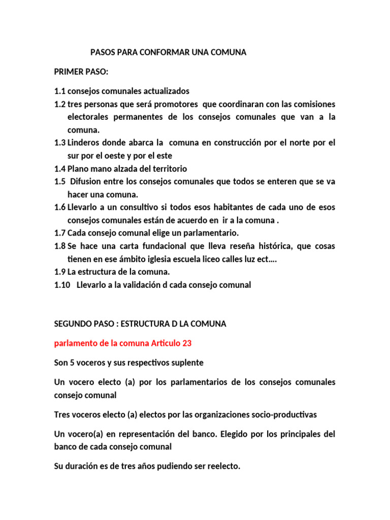 Pasos para Conformar Una Comuna | PDF