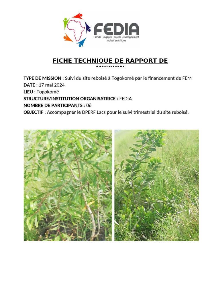 Rapport de Mission Fedia - 17.05.2024 | PDF