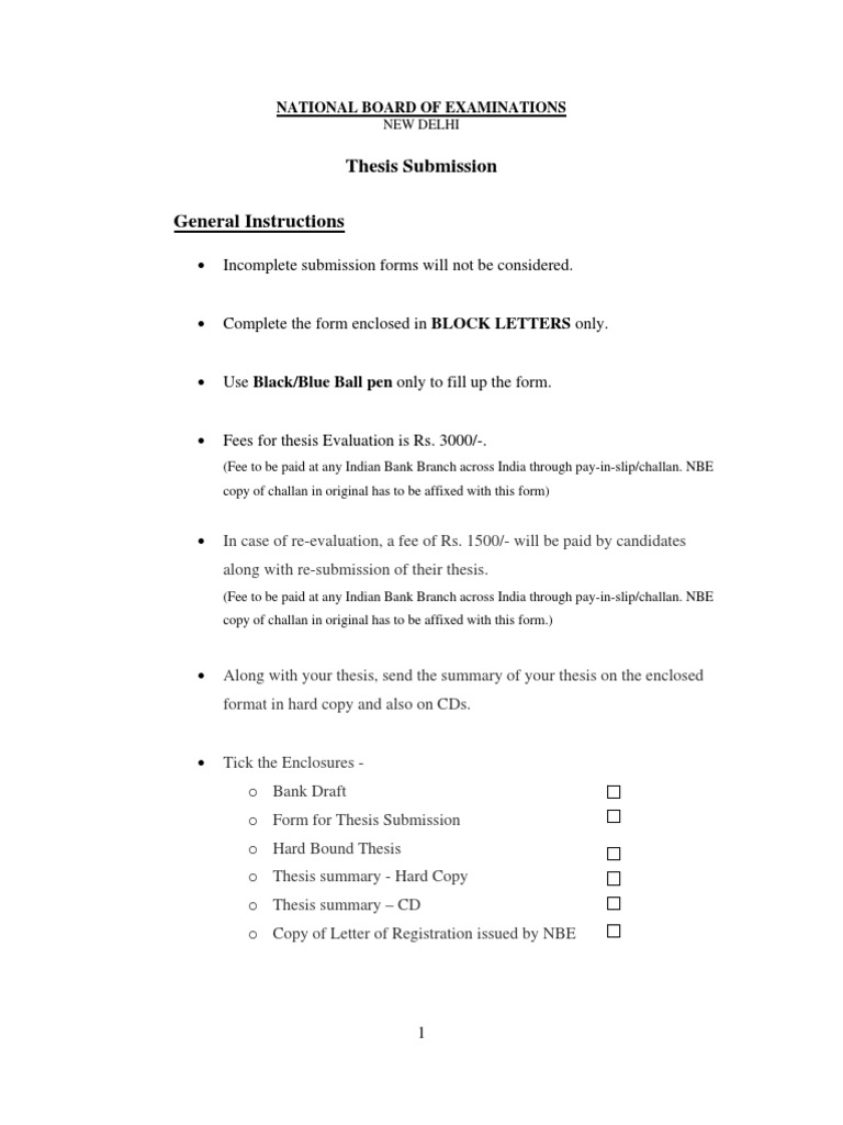 NBE DNB Thesis Submission Guidelines 2025 | PDF
