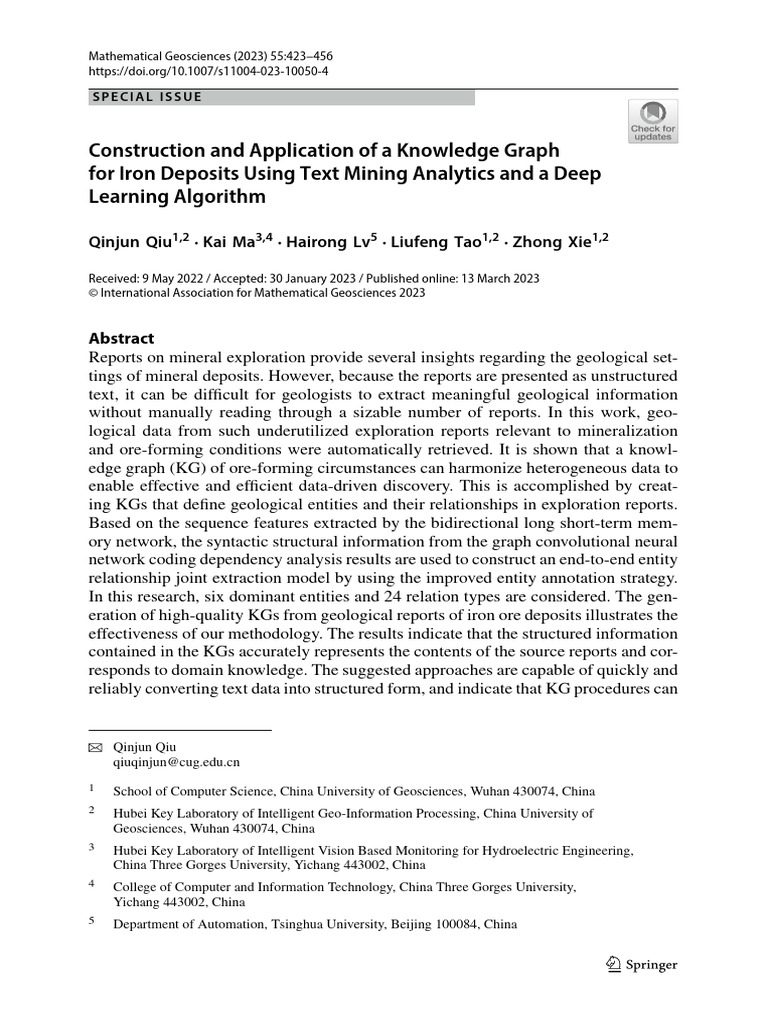 Construction and Application of A Knowledge Graph For Iron Deposits Using Text Mining Analytics ...