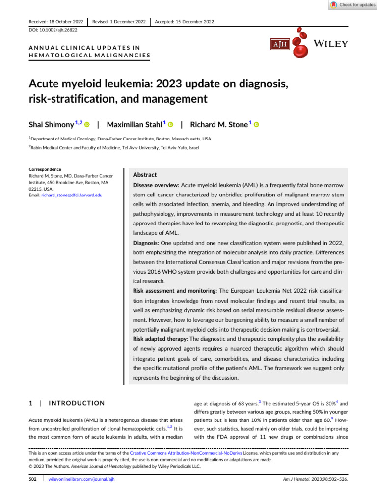 American J Hematol - 2023 - Shimony - Acute Myeloid Leukemia 2023 ...