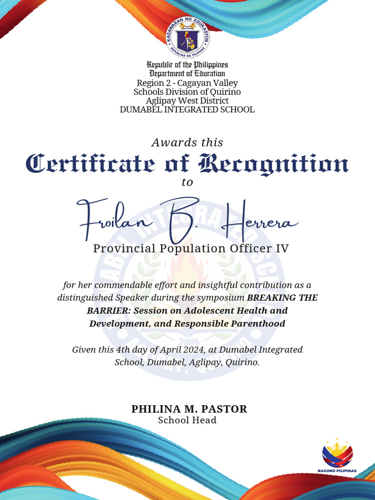 Modern Certificate of Recognition Awarded Best Student Academic Excellence School Year. Vertical ...