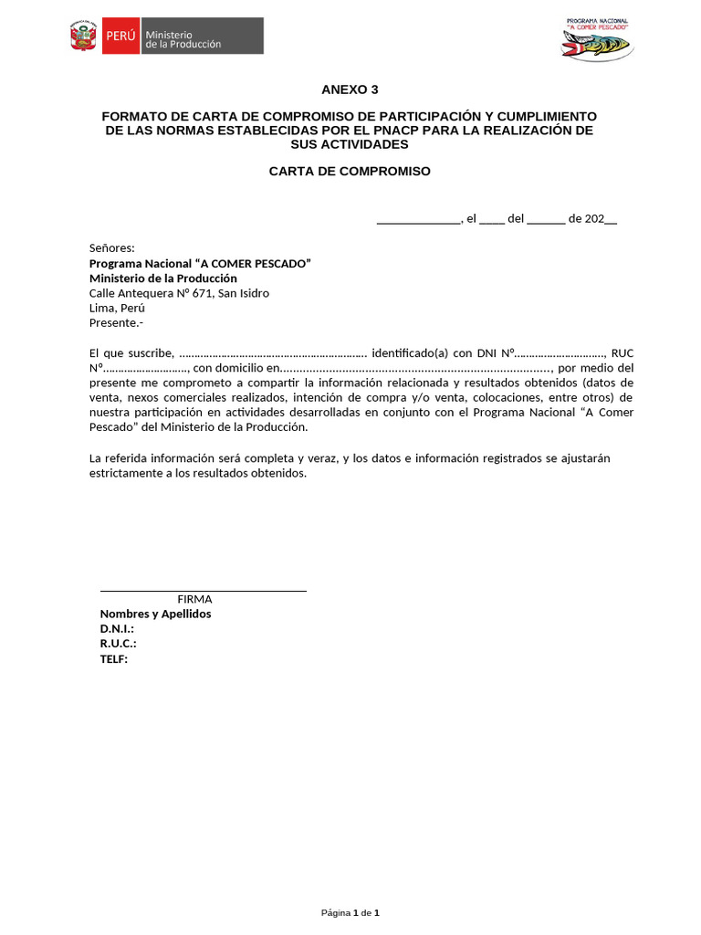 Anexo 3 - Carta de Compromiso Cumplimiento | PDF