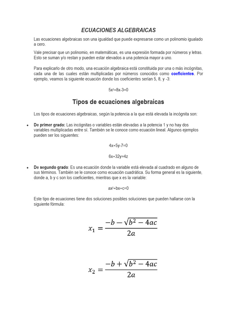 Ecuaciones Algebraicas | PDF