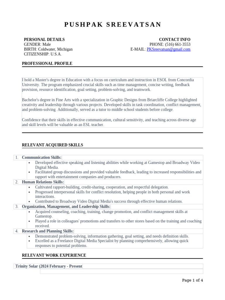 TESOL Curriculum Vitae1 | PDF