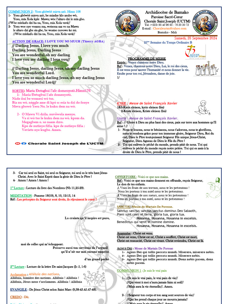 Programme de Messe Du 28 Septembre | PDF