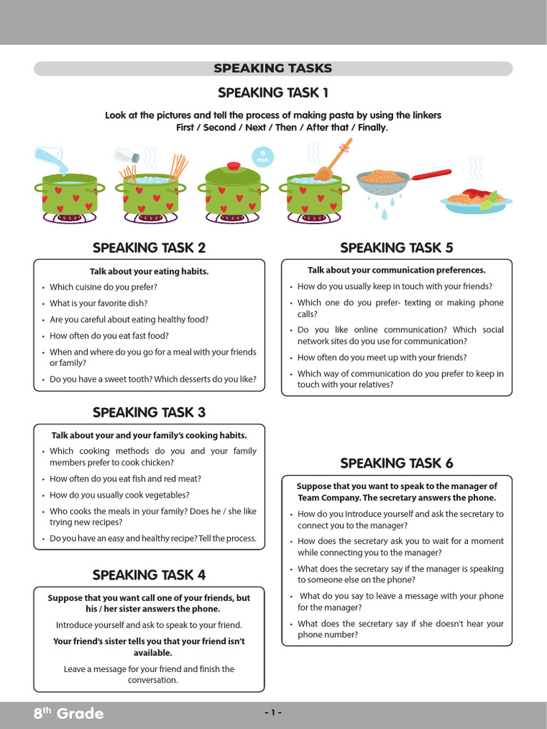 8th Aheadwithenglish 1st Term 2nd Speaking Tasks | PDF