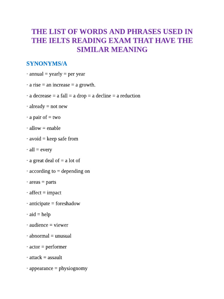 Paraphrase List Reading | PDF