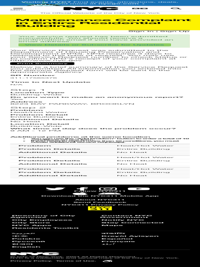 Service Request Completed NYC311 53 | PDF