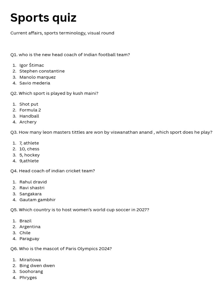 Sports Quiz PDF | PDF