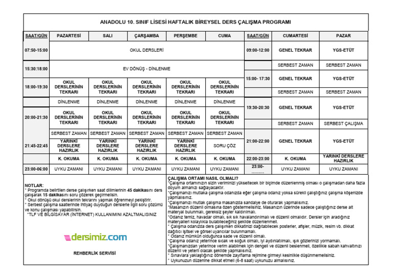 10.sinif Calisma Programi | PDF