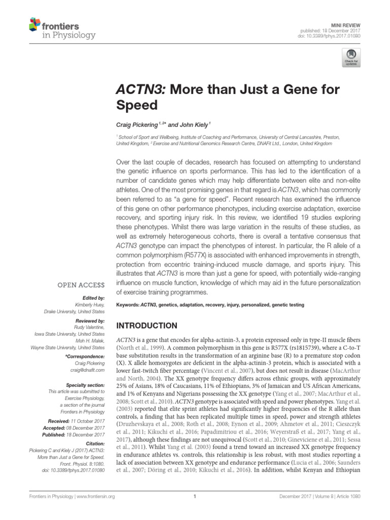 ACTN3 Power Exercise More Than Just A Gene For Speed | PDF ACTN3 Power Exercise More Than Just A Gene For Speed | PDF