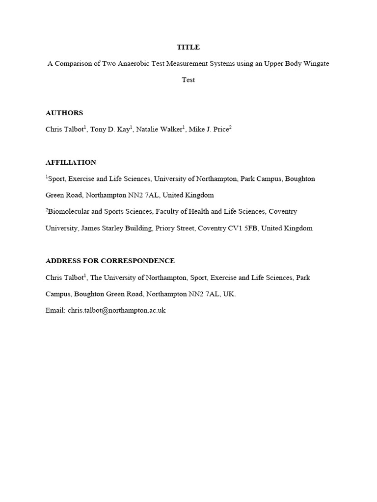 A Comparison of Two Anaerobic Test Measurement Systems Using An Upper ...
