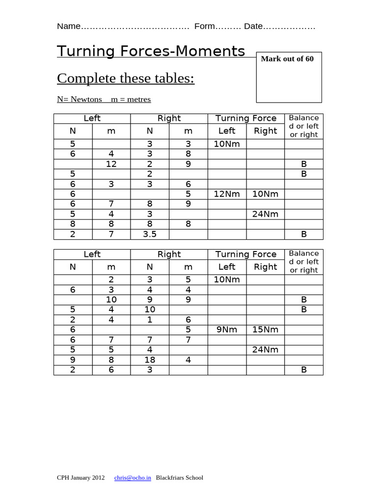 Turning Forces Activity #1 | PDF