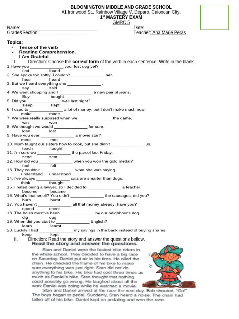 GMRC 5 1st Mastery Exam | PDF