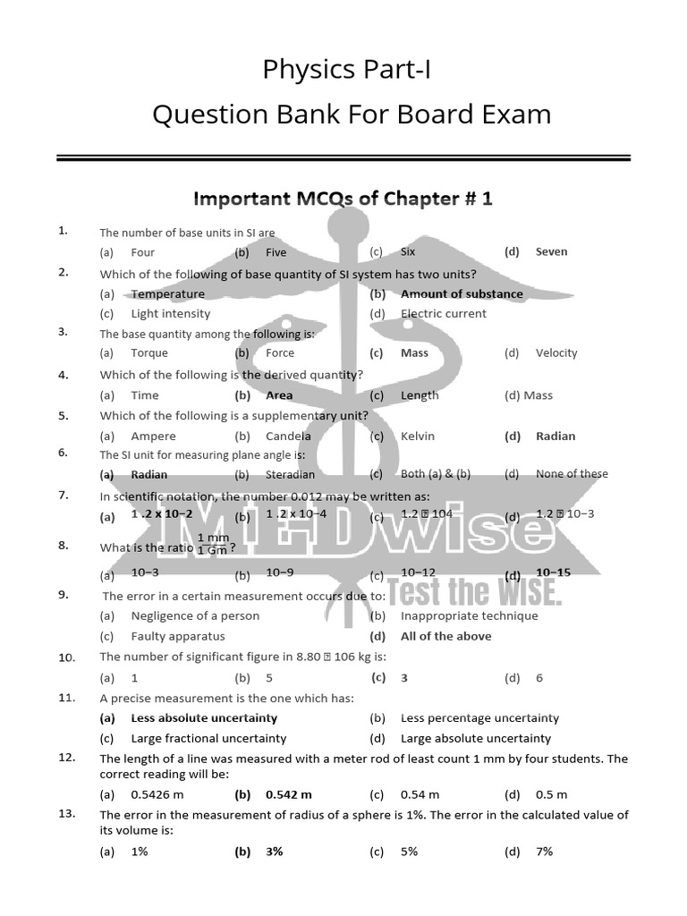 Imp Mcqs - Full Course Physics Part 1 PDF | PDF