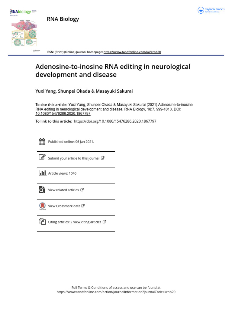 Adenosine-To-Inosine RNA Editing in Neurological Development and ...