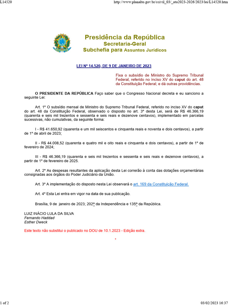 Presidência Da República: Secretaria-Geral Subchefia para | PDF