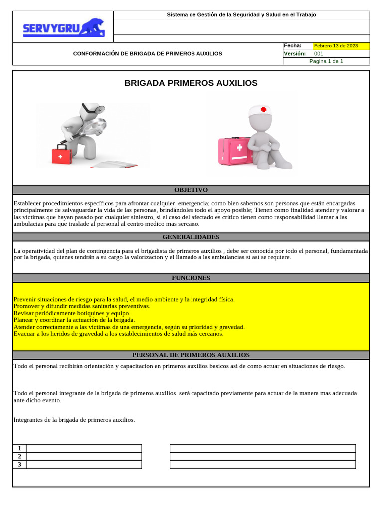 Brigada Primeros Auxilios | PDF