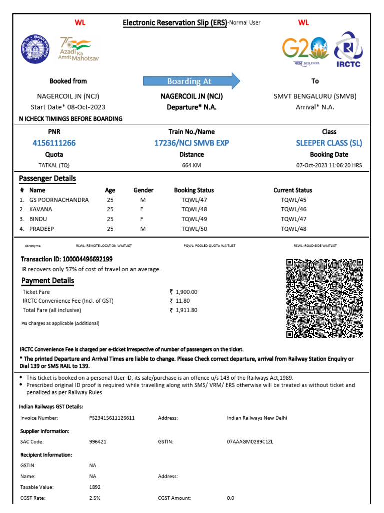 17236/NCJ SMVB EXP Sleeper Class (SL) : WL WL | PDF