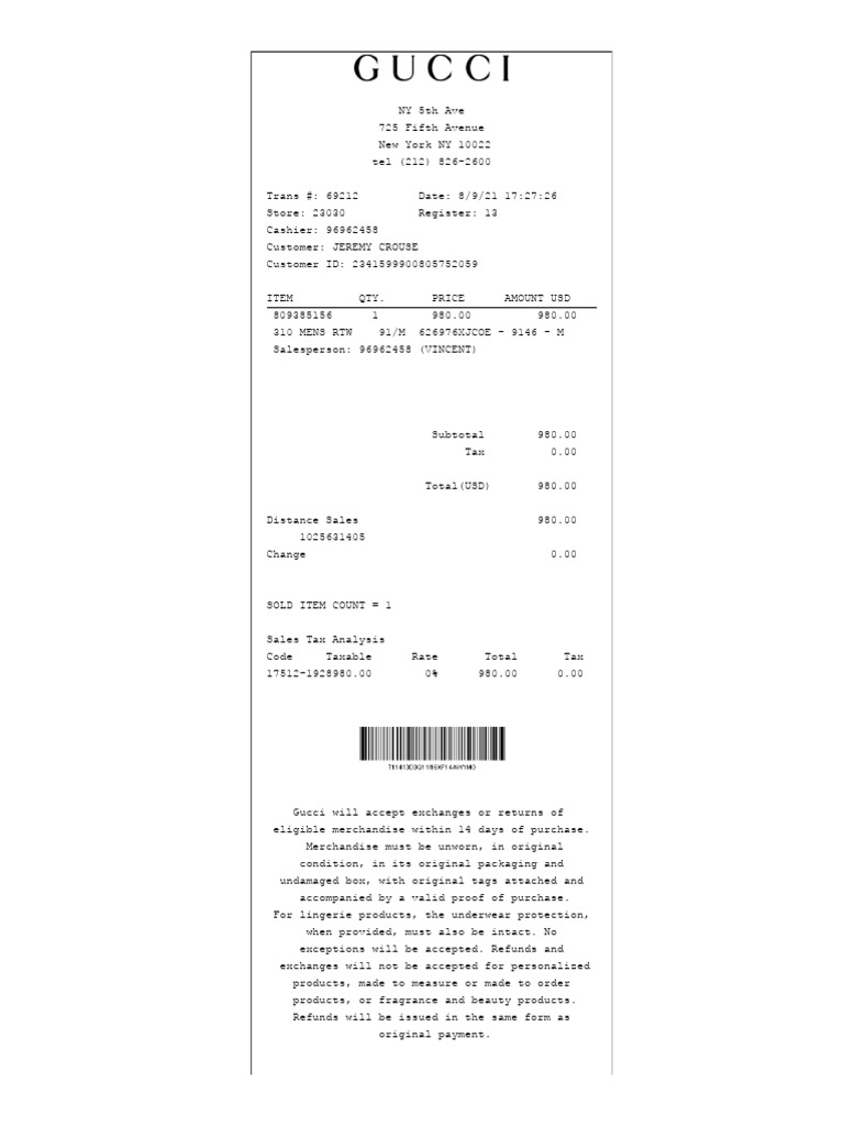 Gucci Receipt | PDF