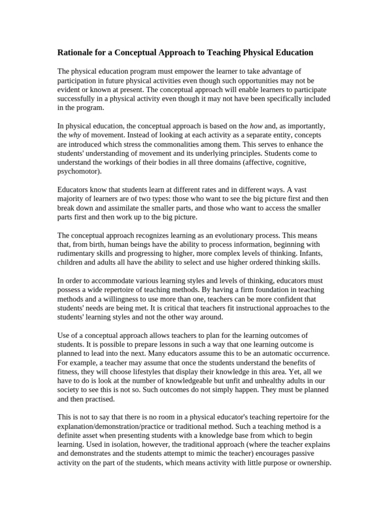 Rationale For A Conceptual Approach To Teaching Physical Education | PDF