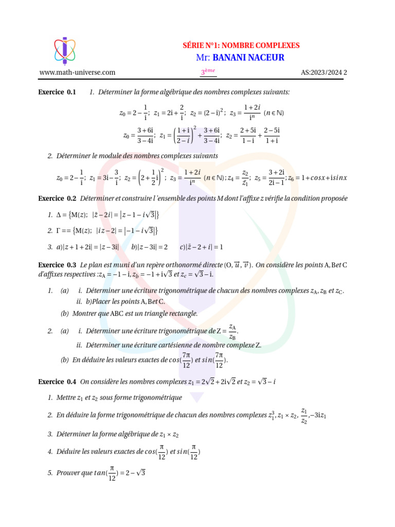 3eme NOMBRES COMPLEXES | PDF