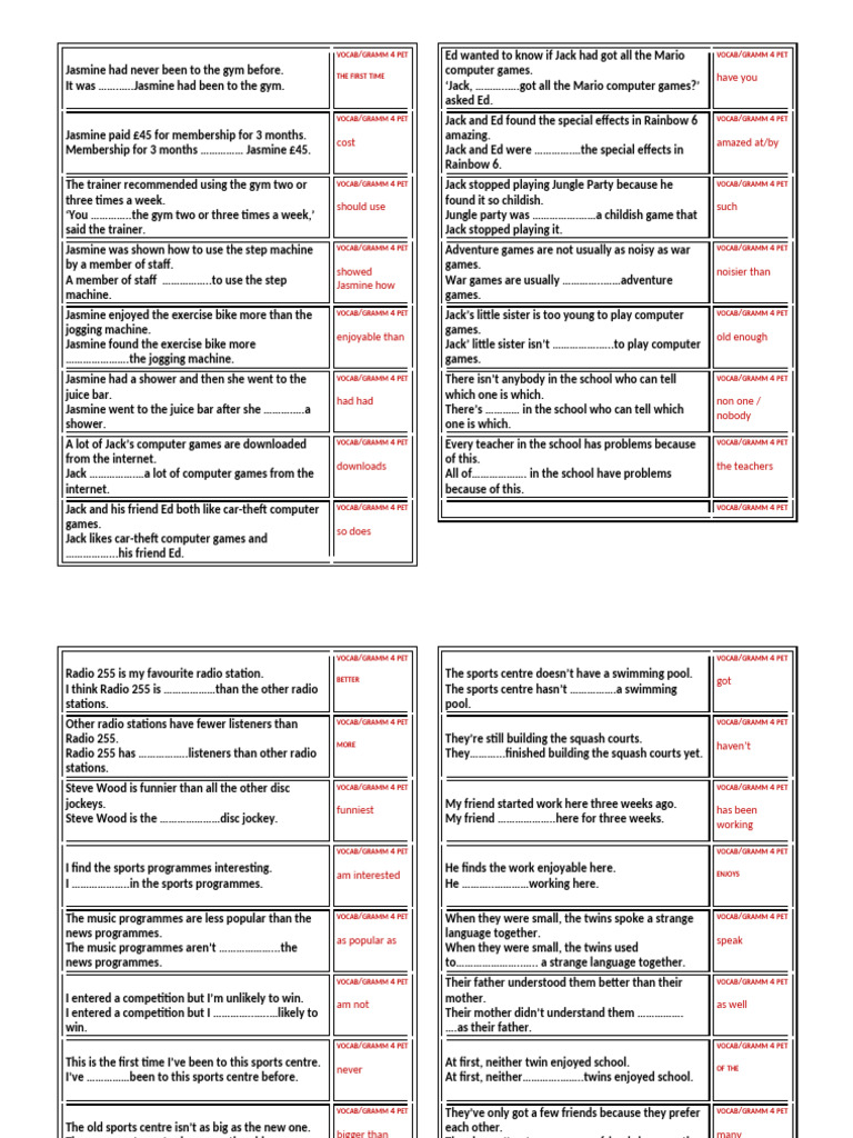 PET Transformation Sentences Misc 4 | PDF
