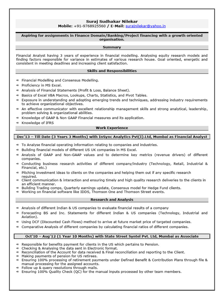 Suraj Nilekar Profile Pdf Microsoft Excel Career And Growth 