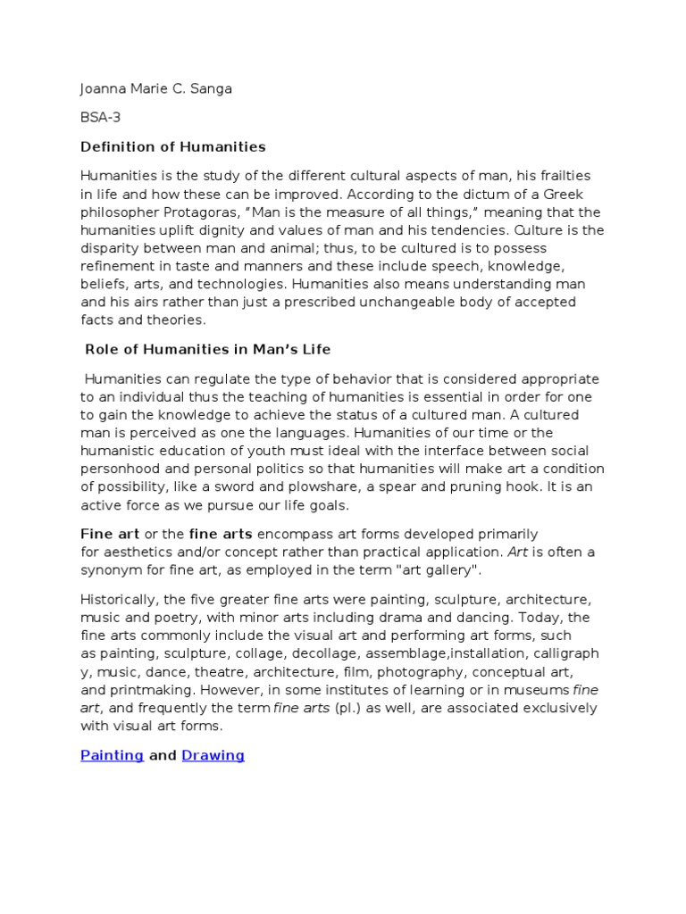 Definition of Humanities: Art, and Frequently The Term Fine Arts (PL ...