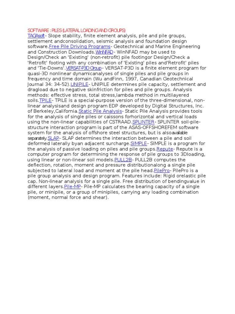 Tagasoft Free Pile Driving Programs Winnfad: Software: Piles (Lateral Loading and Groups) | PDF ...