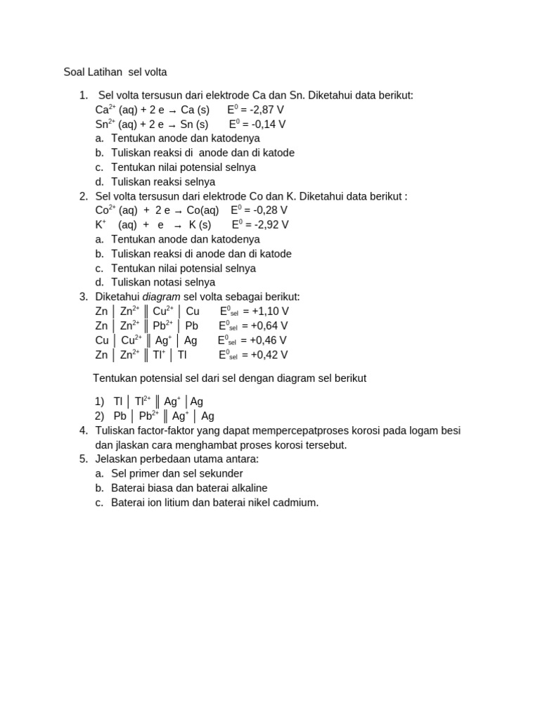 Soal Latihan Sel Volta | PDF
